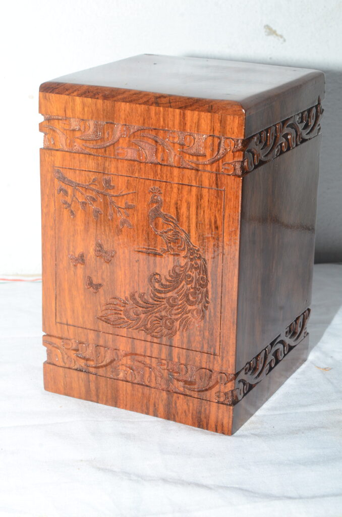 Handcrafted Peacock Design Solid Rosewood Urn Box for Human Ashes I ...
